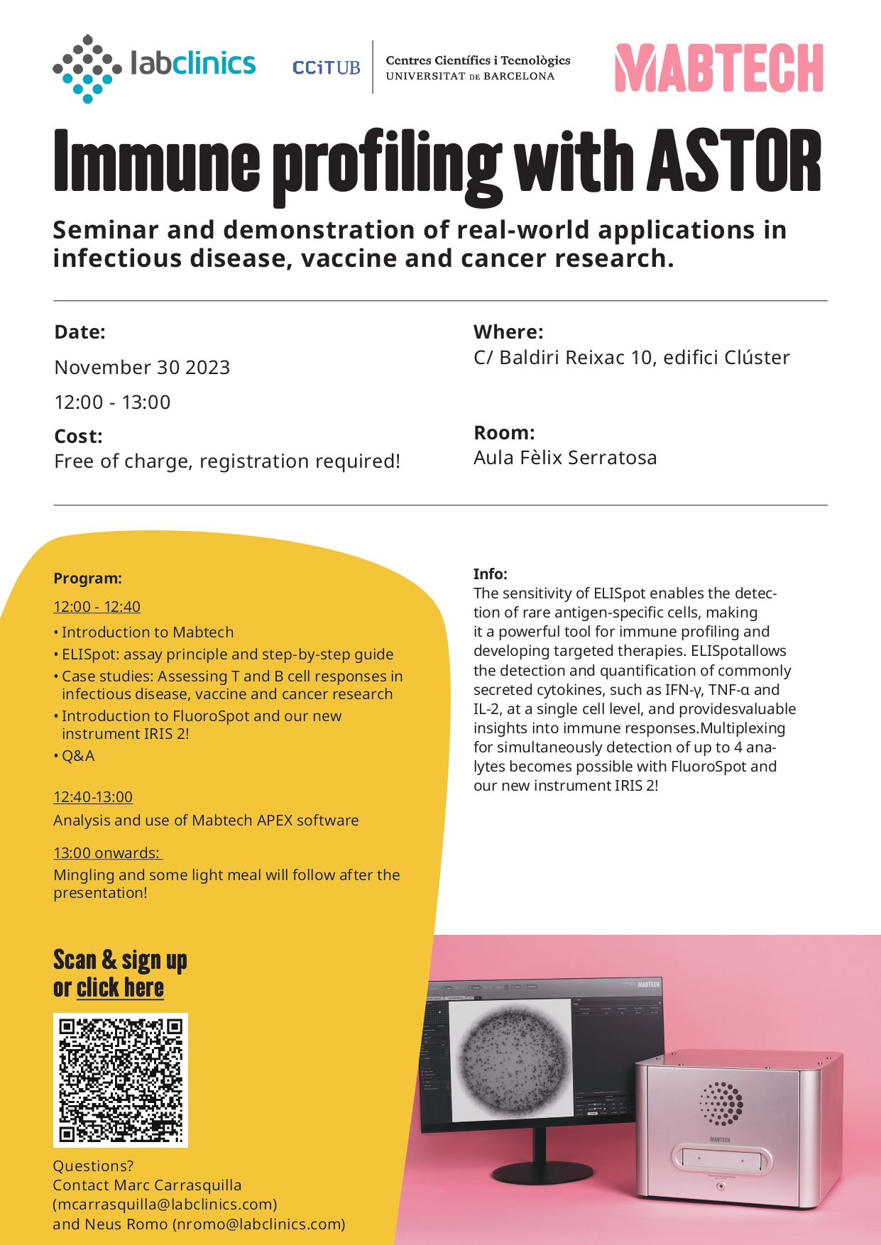 Seminario en el PCB «A new dimension of immune profiling with ELISpot analysis on Mabtech Astor ...